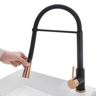 Black Brass Side Lever Goose Neck Kitchen Pull Out Mono Kitchen Tap ...