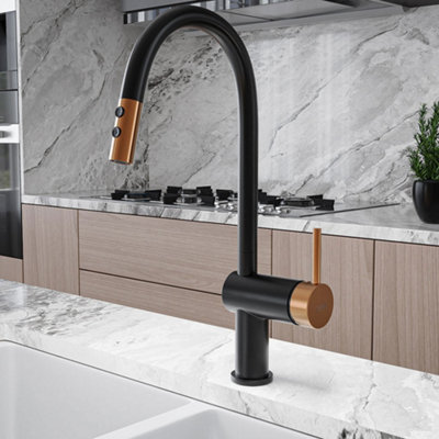 Black Brass Side Lever Mono Kitchen Pull Out Spout Tap Kitchen Tap ...
