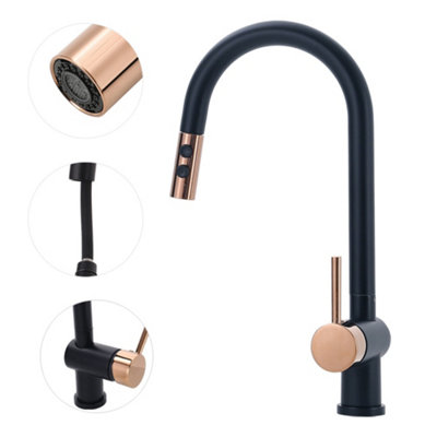Black Brass Side Lever Mono Kitchen Pull Out Spout Tap Kitchen Tap ...