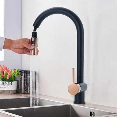 Black Brass Side Lever Mono Kitchen Pull Out Spout Tap Kitchen Tap ...