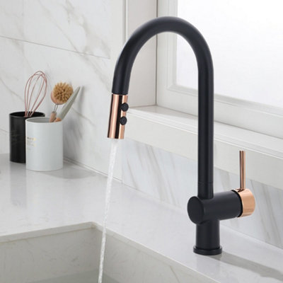Black Brass Side Lever Mono Kitchen Pull Out Spout Tap Kitchen Tap ...