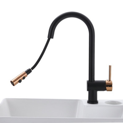 Black Brass Side Lever Mono Kitchen Pull Out Spout Tap Kitchen Tap ...
