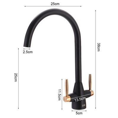 Black Brass Twin Lever Mono Kitchen Tap Mixer Tap