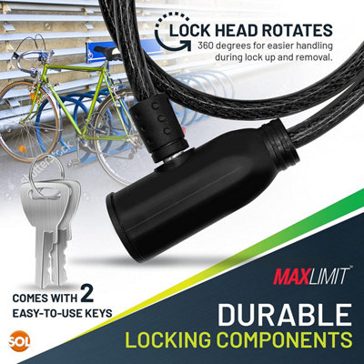 Black Cable Bike Lock with Key - Cable Lock Made with Tough Braided ...