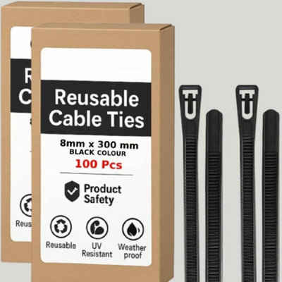 Black Cable tie (L)300mm, Pack of 200 Adjustable Wrap Reusable Zip Ties