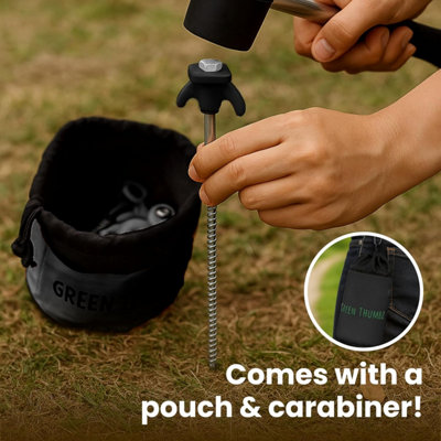 Black Camping Tent Peg Set w/ 20 Heavy Duty Pegs, Storage Bag, Rubber ...