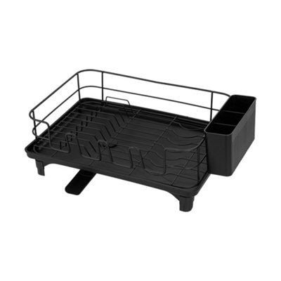 Black Carbon Steel Dish Drainer with Rotating Telescopic Drainage Pipe