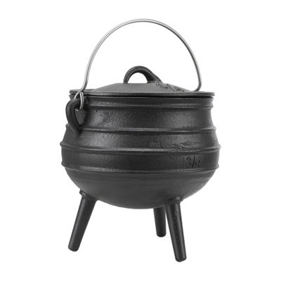 Black Cast Iron Cauldron with Lid and 3 Legs for Camping and Open Fire ...