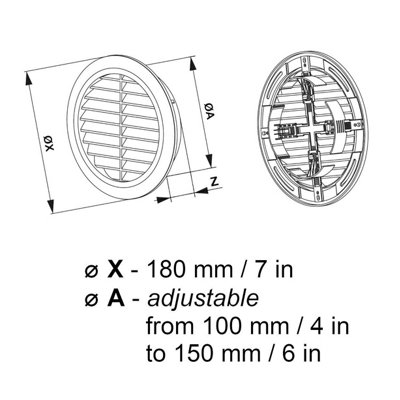 Black Circle Round Air Vent Fit 100 to 150 mm Round Ducting Ventilation ...