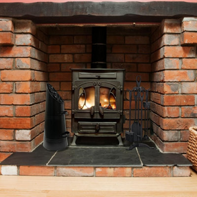 Black Coal Scuttle Hod with 5-Piece Cast Iron Loop Design Fireplace ...