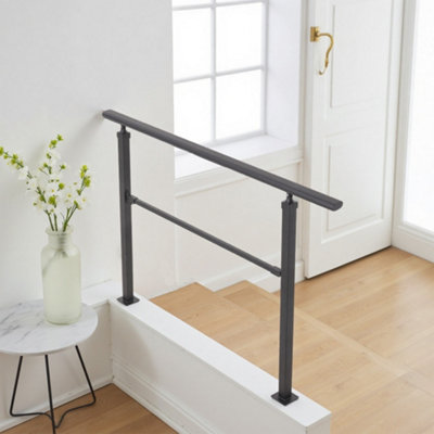 Black Coated Steel Stepping Handrail Railing for 2-3 Steps W 137cm x H ...