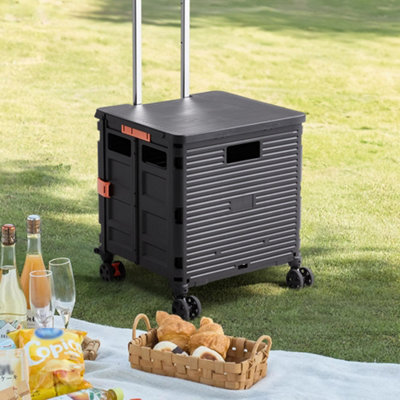 Black Collapsible Rolling Protable Crate with Magnetic Lid and ...