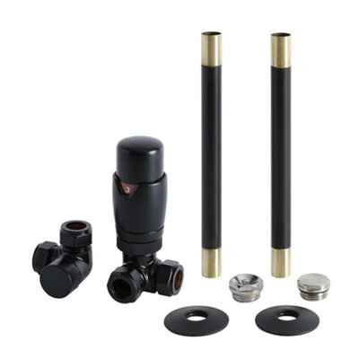 Black Corner Radiator Valve Pipe Connectors Thermostatic