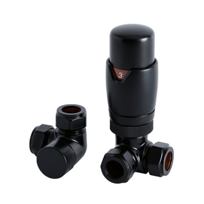Black Corner Radiator Valve TRV Lockshield Thermostatic