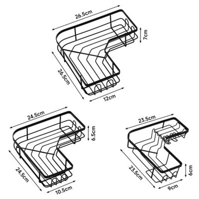 Black Corner Shower Caddy Set of 3 with Wall Stickers Bathroom ...