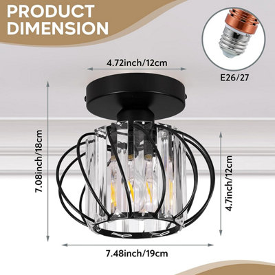 Black Crystal Modern Ceiling Light, E27 Semi-Flush