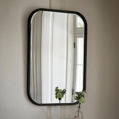 Black Curved Rectangle Metal Frame Modern Wall Mirror 95.5 x 65.5cm