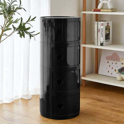 Black Cylindrical Multi Tiered Plastic Bedside Storage Drawers Unit ...