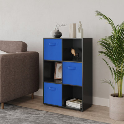 Black, Dark Blue - 6-Cube Shelving Unit With Non Woven Inserts