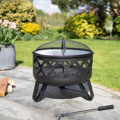 Black Deep Bowl Firepit - Outdoor Garden Fire Pit Wood Charcoal Burner ...