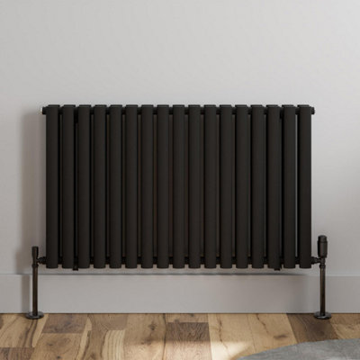 Black Designer Radiator Horizontal Oval Double Panel Rad 600x1020mm ...