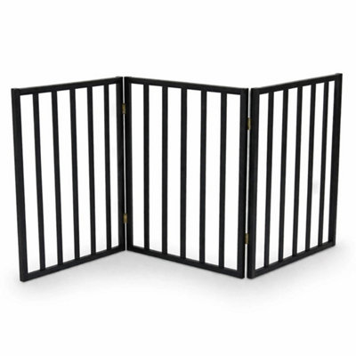 Black Dog Safety Folding Wooden Pet Gate Portable Indoor Barrier