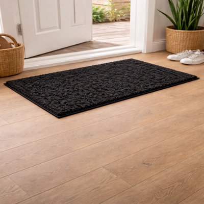Black Doorway Rug 60 x 110 cm 5 cm Dense Pile Soft Mat for Compact and ...