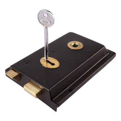 Black Double Handed Rim Lock 150Mm Traditional 1920s Victorian Style