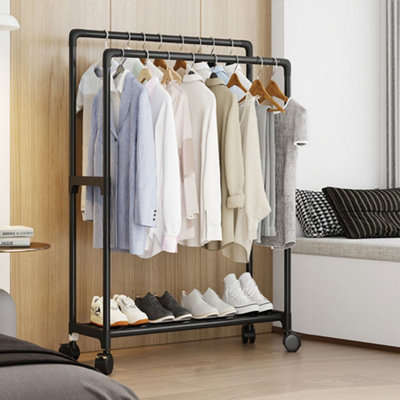 Black Double Rod Heavy Duty Metal Clothes Rack Bedroom Garment Rack ...