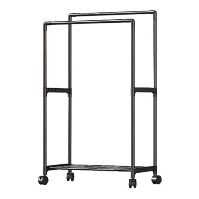 Black Double Rod Heavy Duty Metal Clothes Rack Bedroom Garment Rack ...