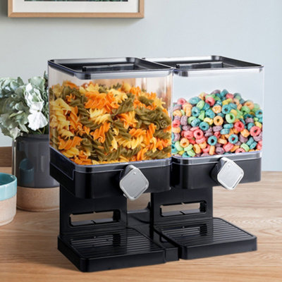 Black Double Square Cereal Dispenser Food Storage Box