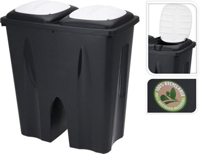 Black Dual Compartment Kitchen Bin - 50x55x30cm