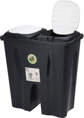 Black Dual Compartment Kitchen Bin - 50x55x30cm