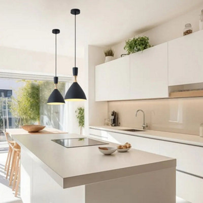 Black E27 Pendant Light with Gold Inner and 1 Metre Cable