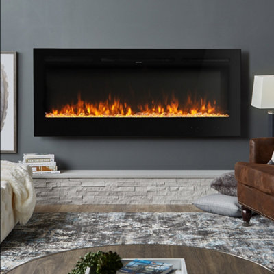 Black Electric Fire Fireplace Wall Mounted or Inset Heater 9 Flame ...