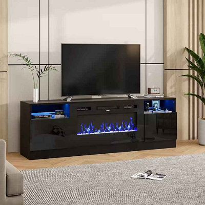 Black Electric Fire Suite with TV Stand - Modern Fireplace Unit