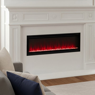 Black Electric Fire Wall-Mounted Wall Insert Fireplace, 50 Inch with ...