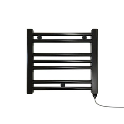 Black Electric Heated Towel Rail for Small Bathrooms and Cloakrooms