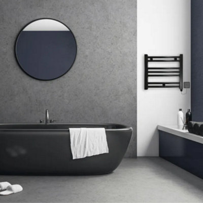 Black Electric Heated Towel Rail for Small Bathrooms and Cloakrooms