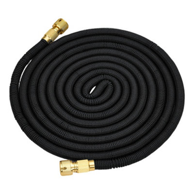 Black Expandable Garden Hose with Solid Brass Fittings Extended Length 15m