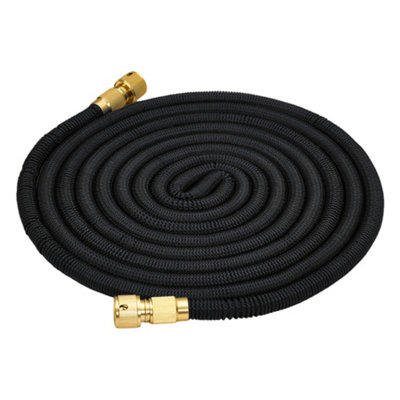 Black Expandable Garden Hose with Solid Brass Fittings Extended Length 15m