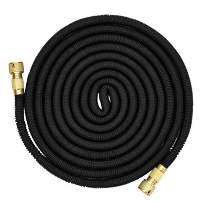BLACK EXPANDABLE GARDEN HOSE WITH SOLID BRASS FITTINGS EXTENDED LENGTH 30M