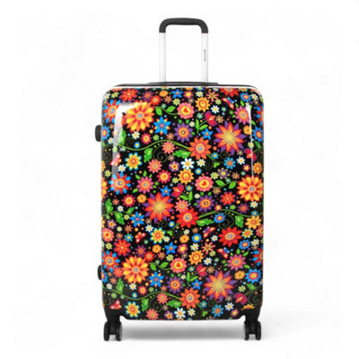 Black Expandable Hard Shell Large 8 Wheels Suitcase Print Luggage