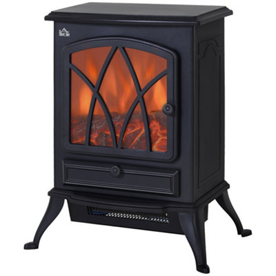 Black Fireplace Log Burning Flame Effect Electric Stove Standing Fan Heater