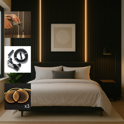 Black flexible, cuttable LED light strips for wooden wall panels 3 PACK
