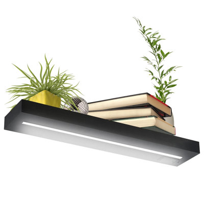 Black Floating Shelf with LED Lights Wall Mounted Display for Bedroom ...