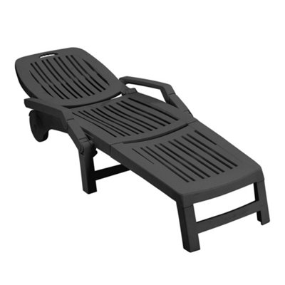 Black Foldable Garden Sun Lounge Plastic Lounger Recliner Armchair with ...