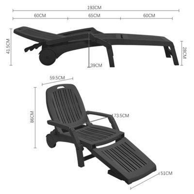 Black Foldable Garden Sun Lounge Plastic Lounger Recliner Armchair with ...