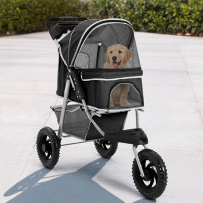 Black Foldable Pet Stroller for Cats and Dogs