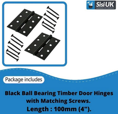 Black Folding Butt Hinges 4" Heavy Duty Mild Steel Internal & External ...